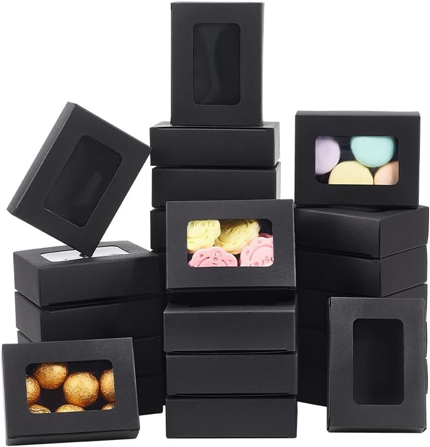 25 Pcs Paper Boxes with Window 3.74x2.76x1.1 Inch Rectangle Folding ...