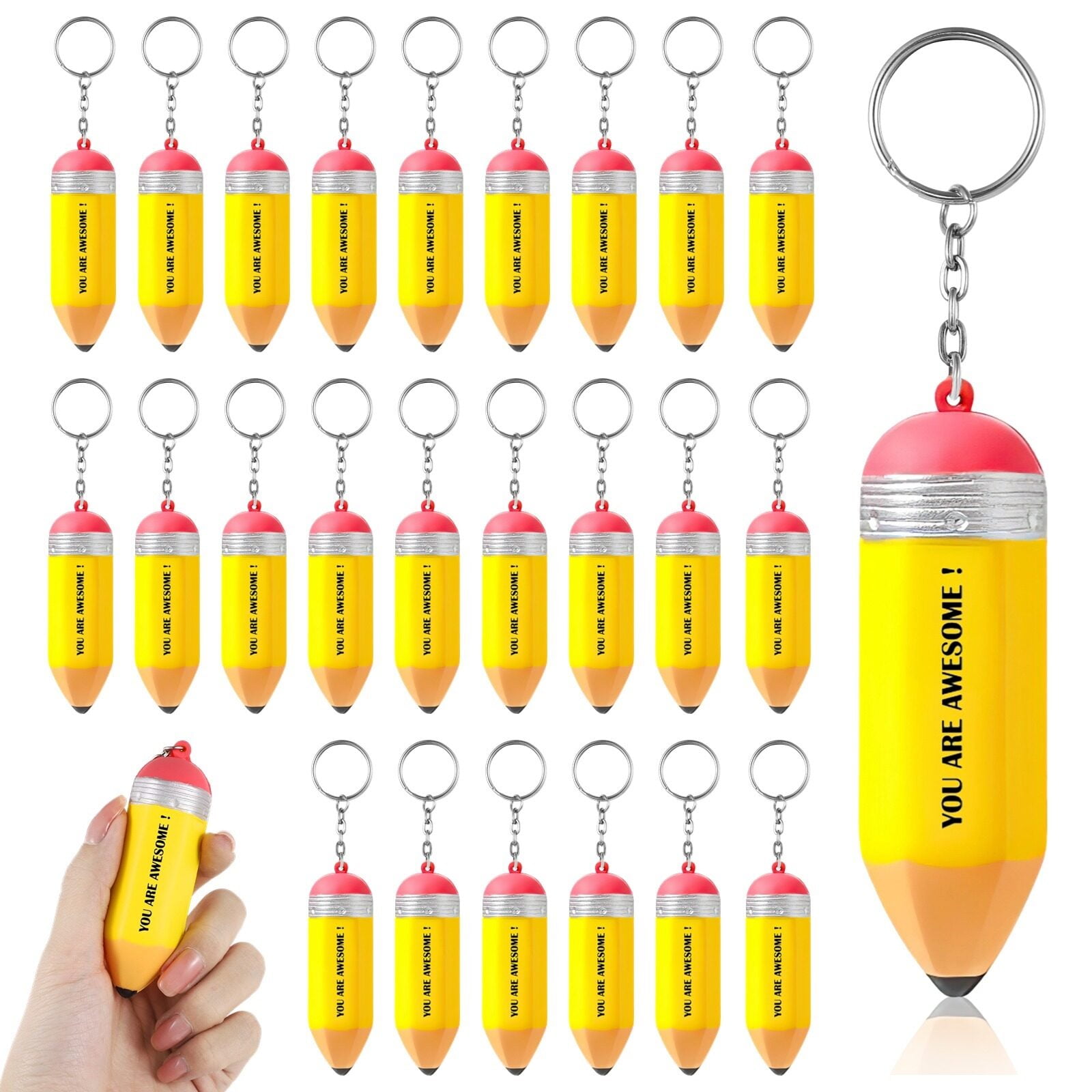 25 Pcs Pencil Keychains Bulk, PU Squeeze Keychains, Cute Teacher Key ...