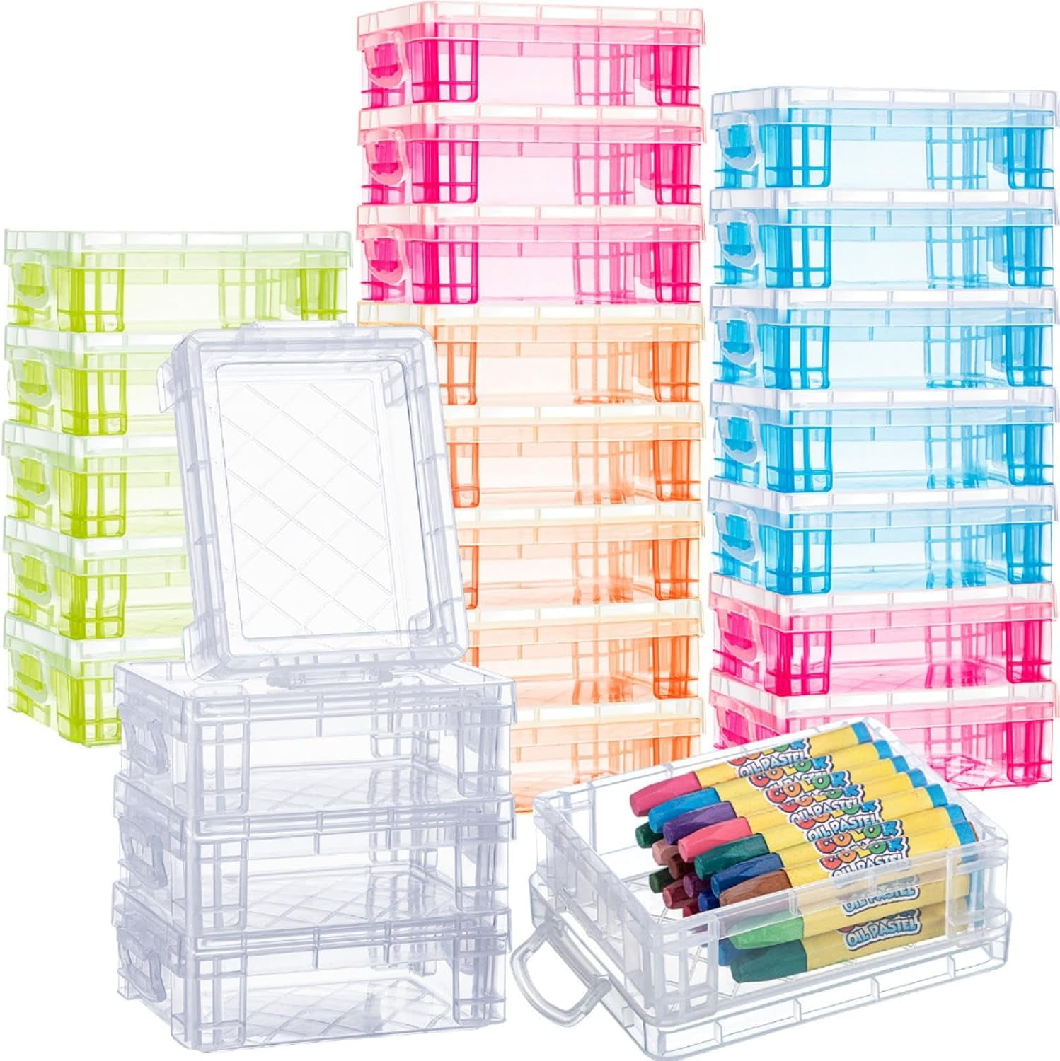 25 Pcs Plastic Crayon Boxes with Snap Lids Crayon Storage Organizer ...