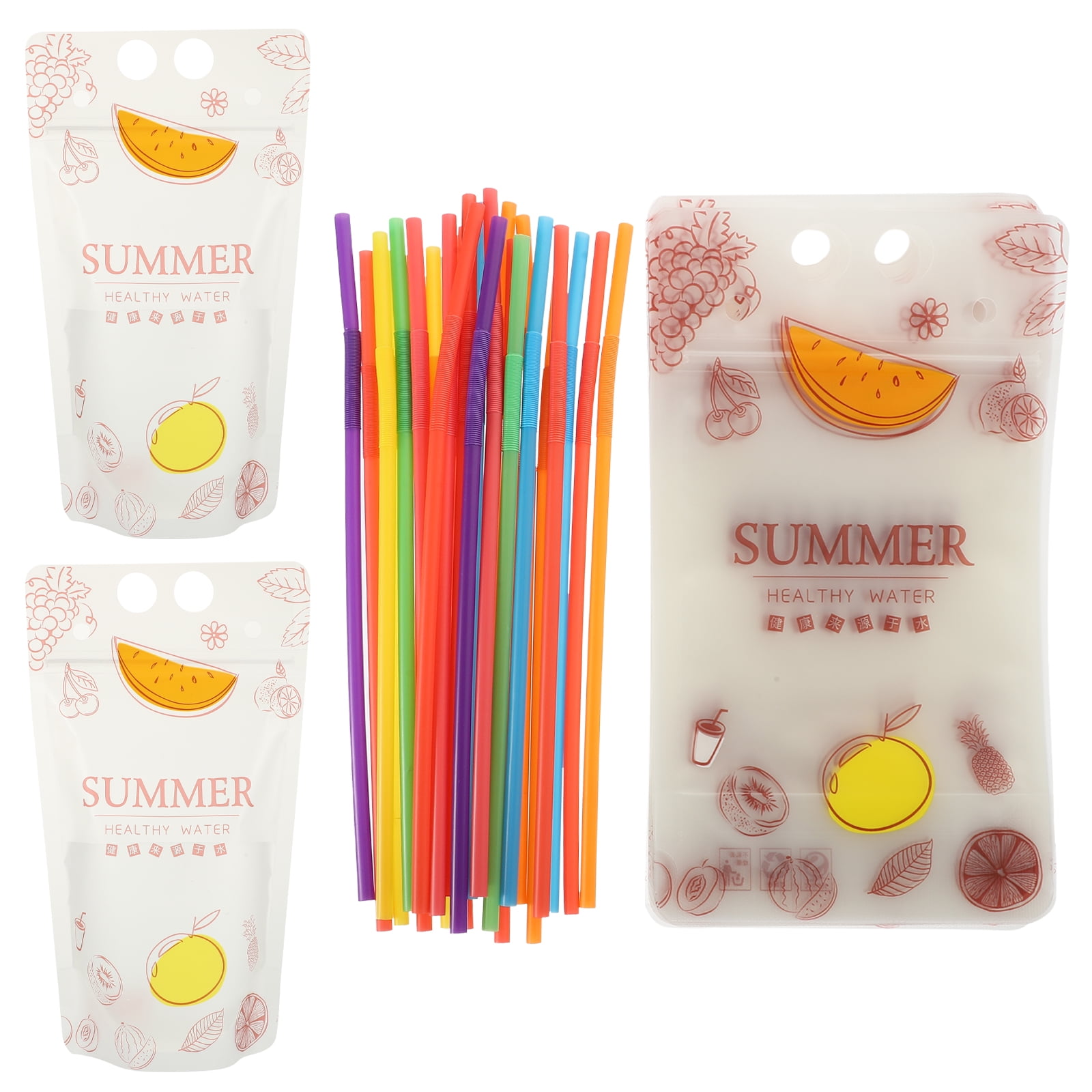 25 Pcs Reusable Juice Sachets Pouches for Drinks with Straws Purses ...