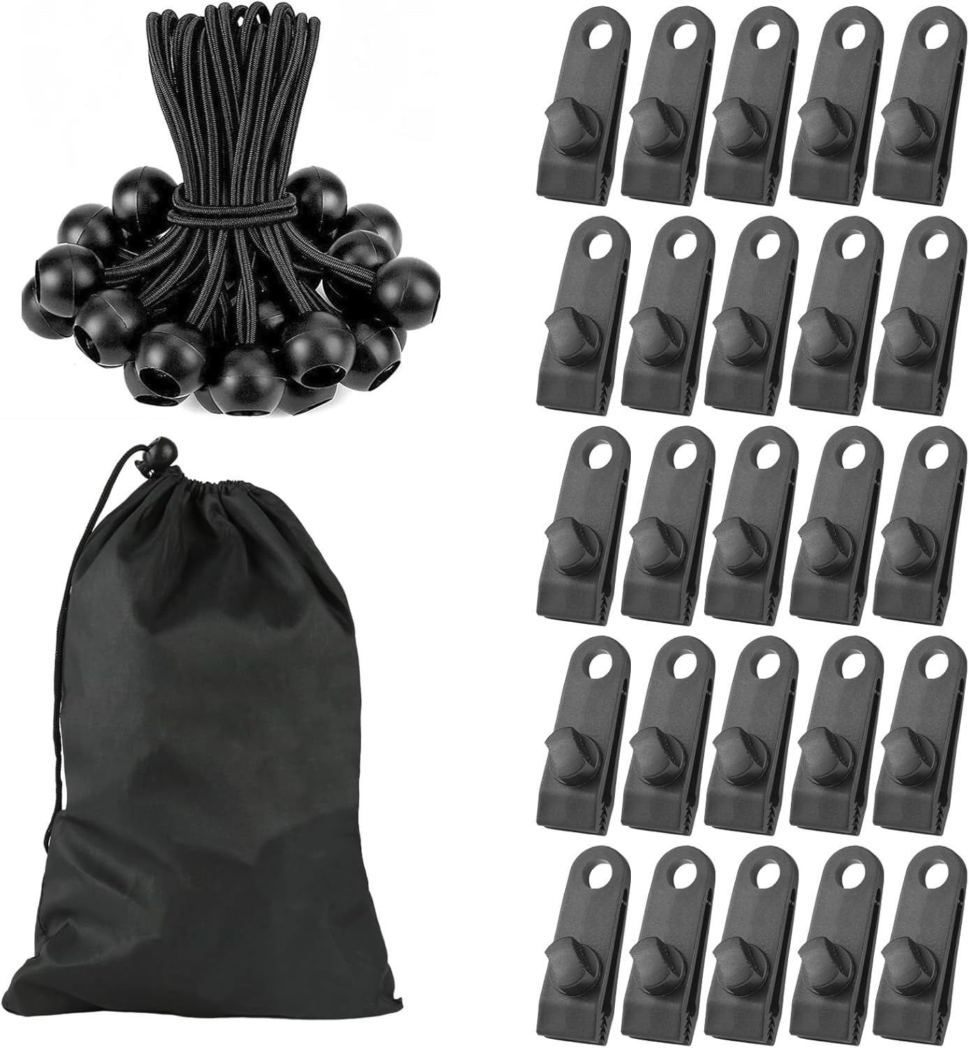 25 Pcs Tarp Clips and Ball Bungee Cords -Tarp Clamps Heavy Duty Lock ...