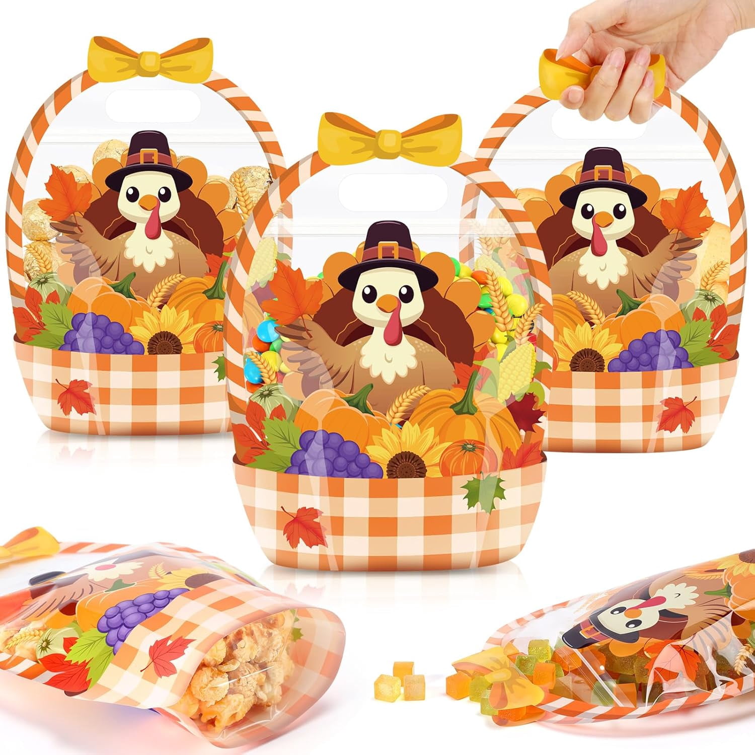 25 Pcs Thanksgiving Gift Bags Turkey Goodie Bags with Handles ...