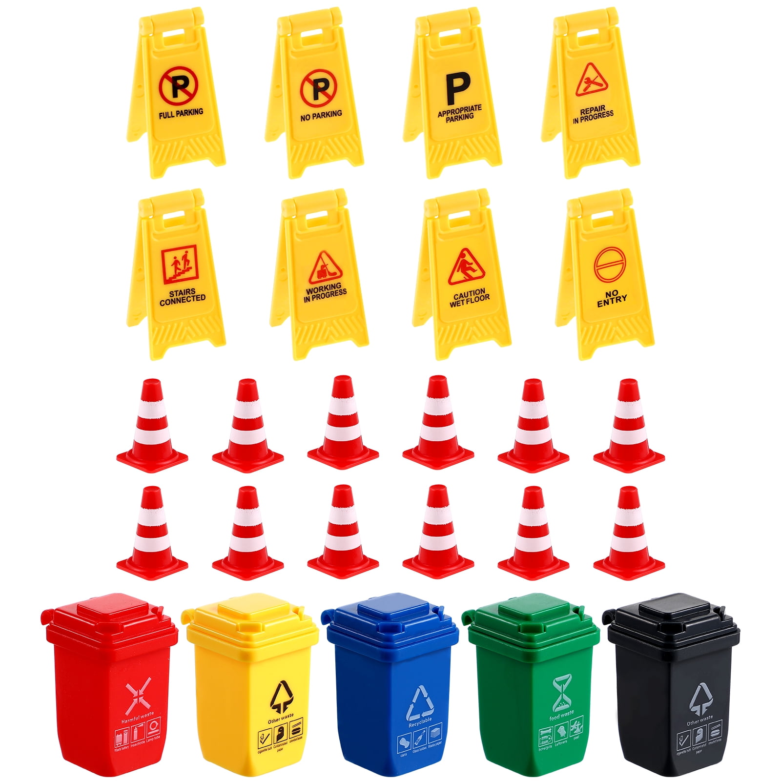 25 Pcs Traffic Signs Street Road Signs Toys Traffic Cones Trash Cans ...