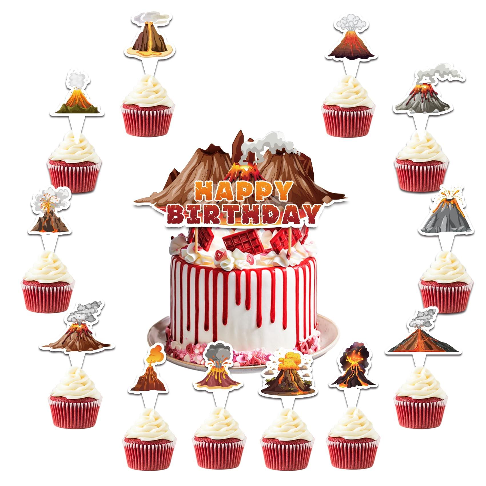 25 Pcs Volcano Cake Topper Cupcake BSL1 Toppers Lava Volcano Cake ...