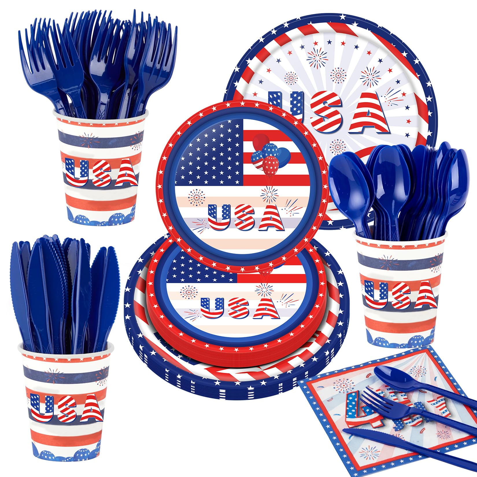 25 People Independence Day Dinner Plate Paper Cup Tissue Cutlery Set ...