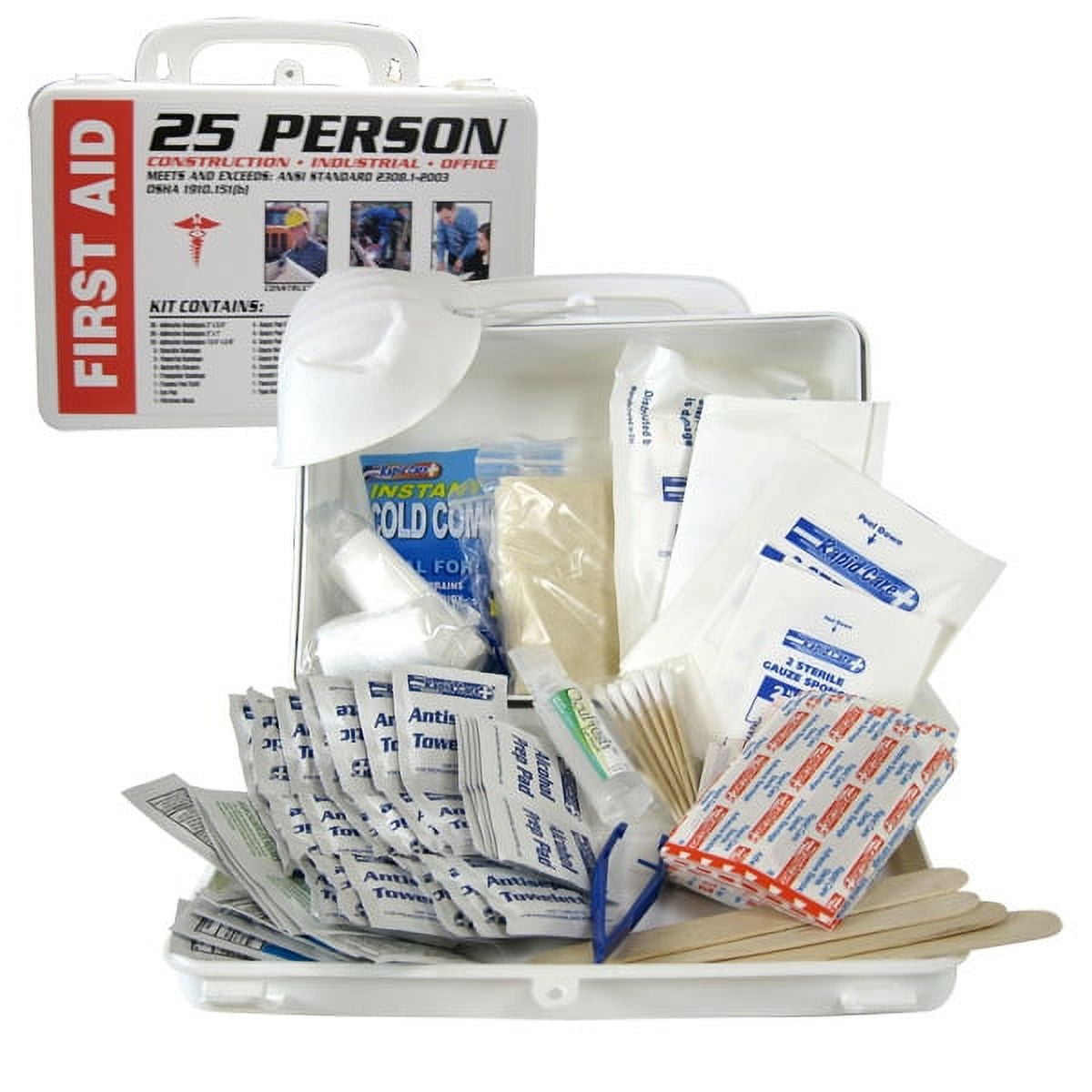 25 Person First Aid Kit Home Auto Business Safety Bandages Gauze Wipes ...