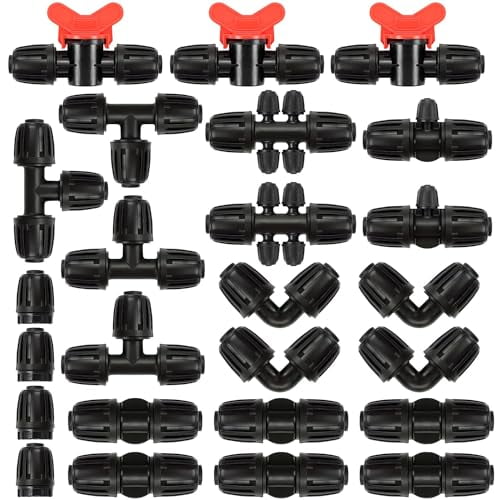 25-Piece 1/2" Drip Irrigation Fittings Kit - Anti-Drop Barbed Locked ...