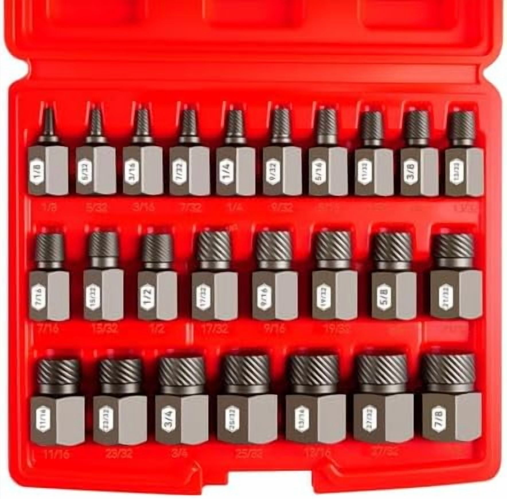 25-Piece 3/8" Drive Impact Bolt Extractor Set, 1/8" - 7/8", Hex Head ...