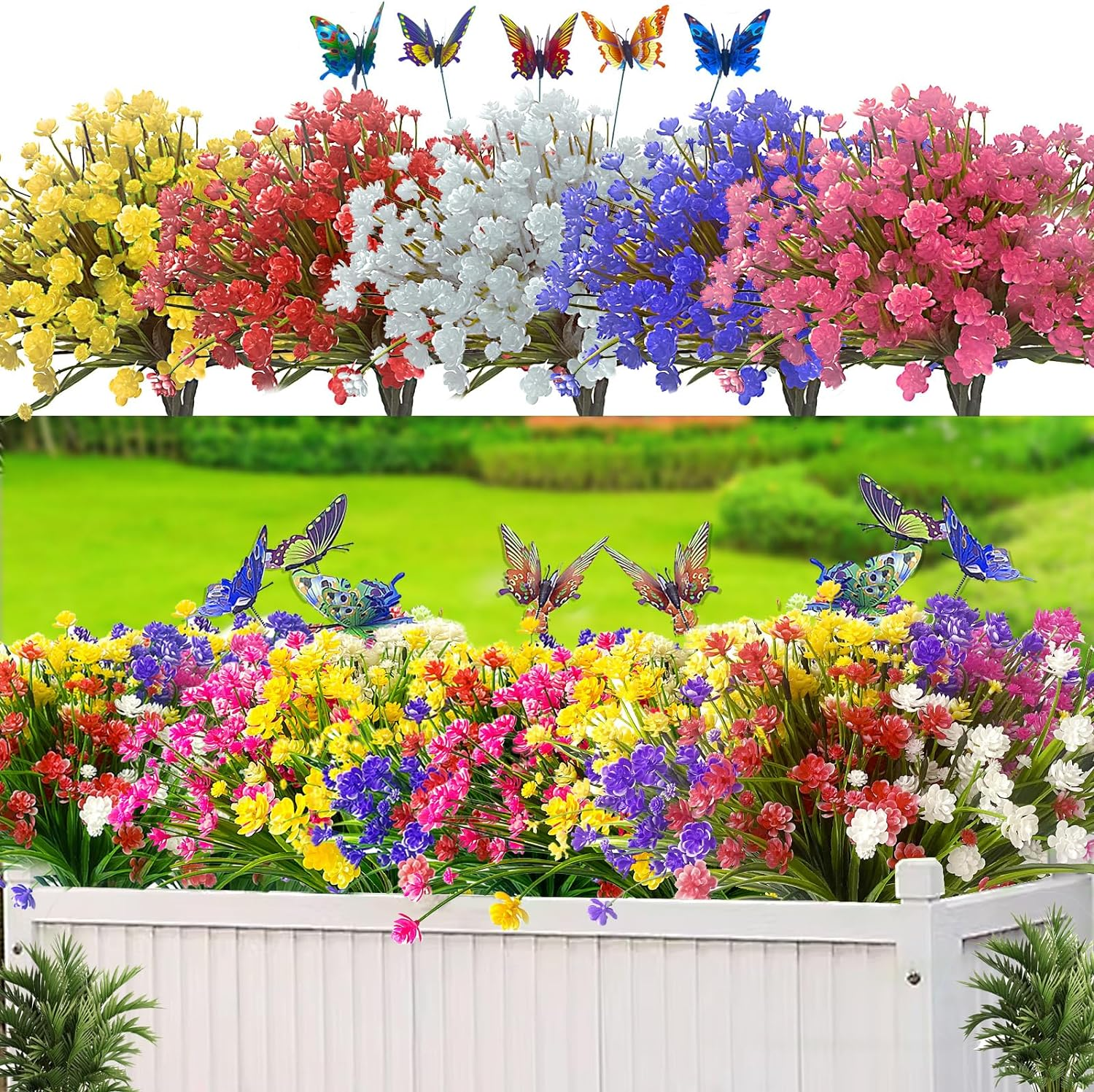 25 Flores Artificiales para Interiores/Exteriores, con Mariposas ...