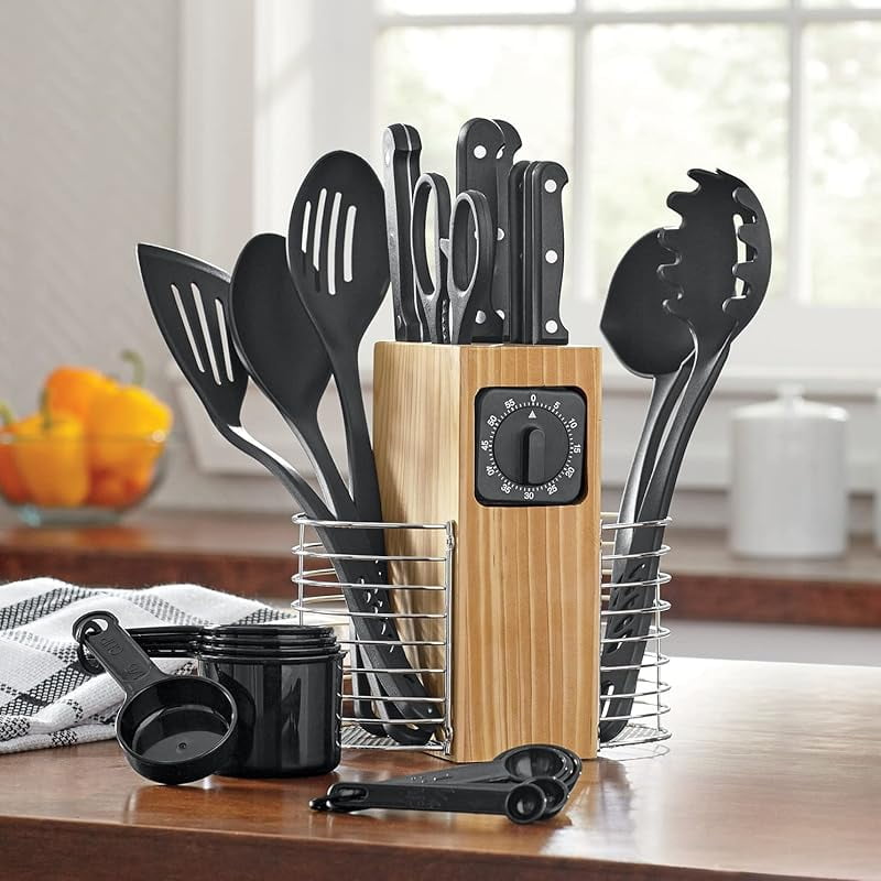 25-Piece Cutlery and Utensil Set, Black - Apartment Essentials Kitchen ...