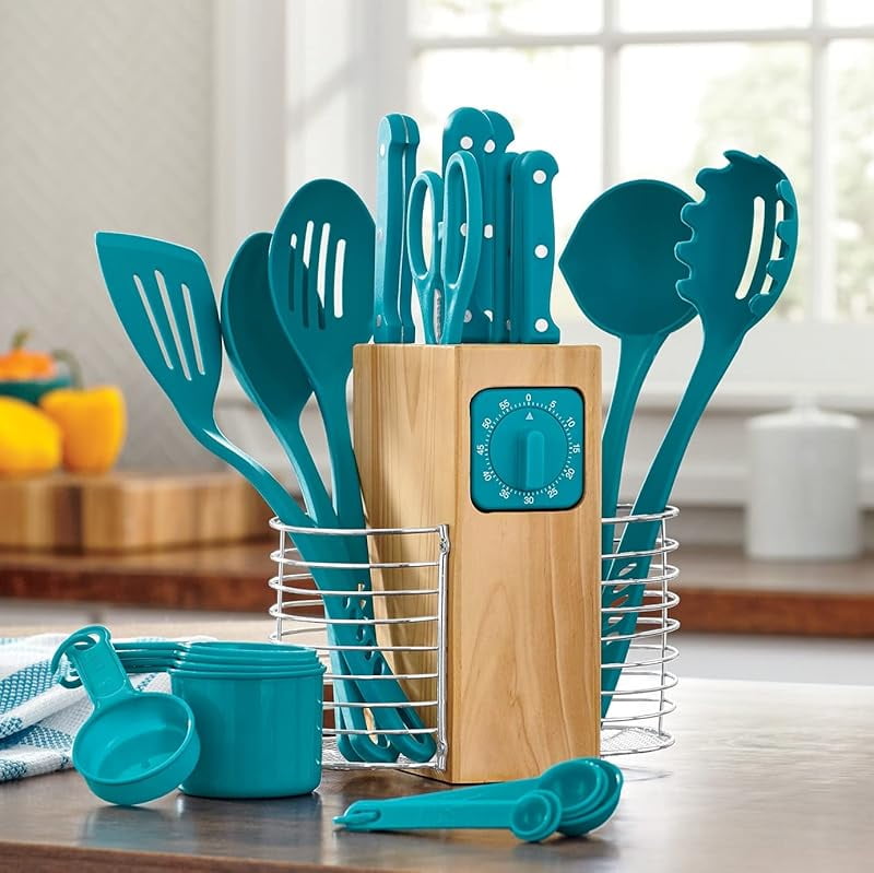 25-Piece Cutlery and Utensil Set, Teal - Apartment Essentials Kitchen ...