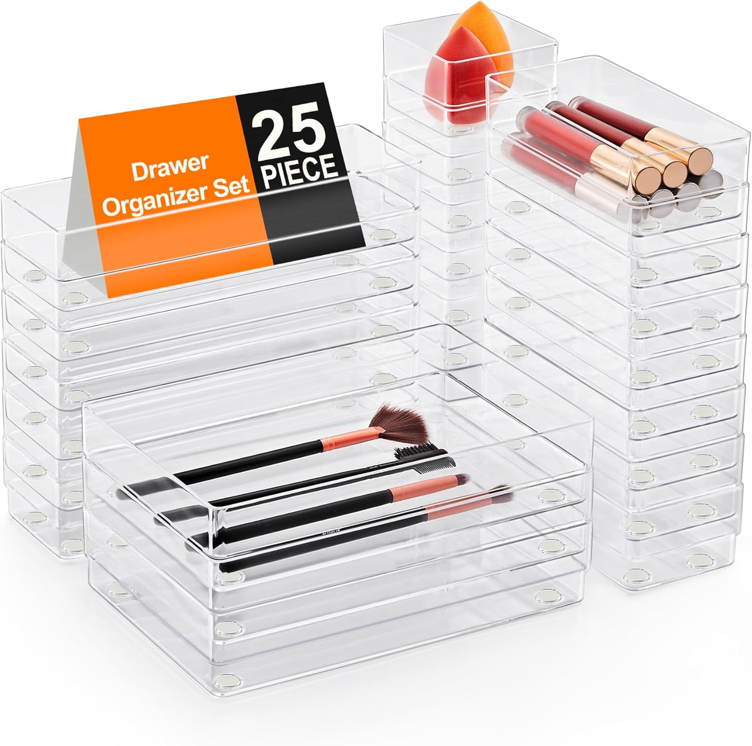 25-Piece Drawer Organizer with Non-Slip Silicone Pads, 4-Size Desk ...