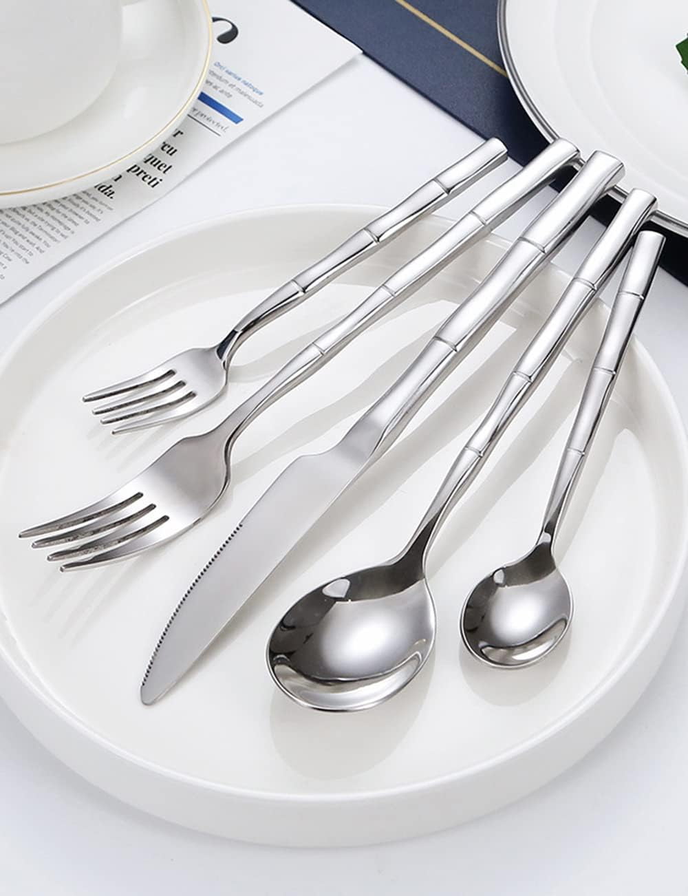 25-Piece Gold Stainless Steel Flatware Set,Stainless Steel Bamboo ...