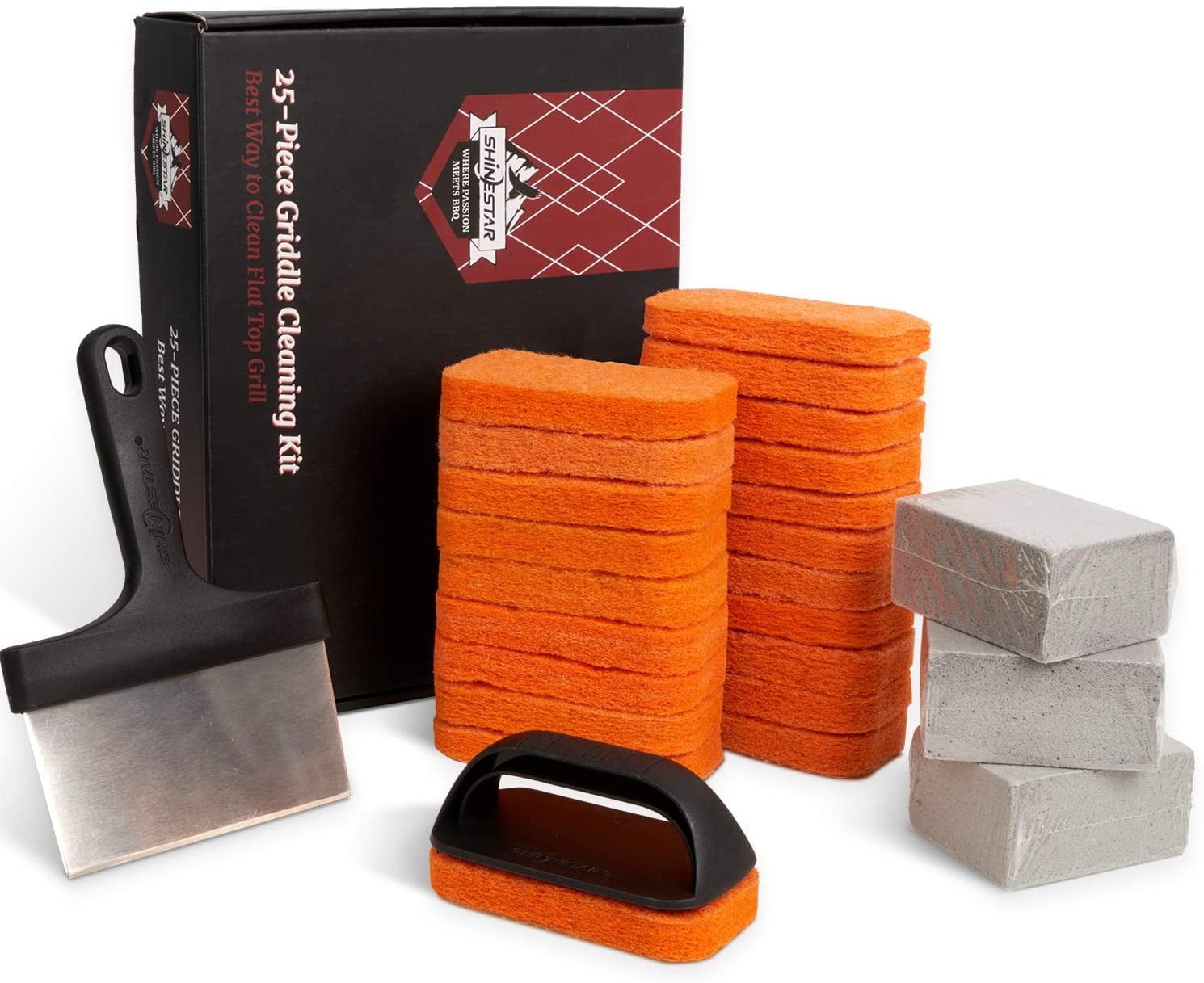 25-Piece Grill Cleaning Kit: Pads, Scraper, Handle, Cleaning Bricks, for Hot/Cold Surfaces ...