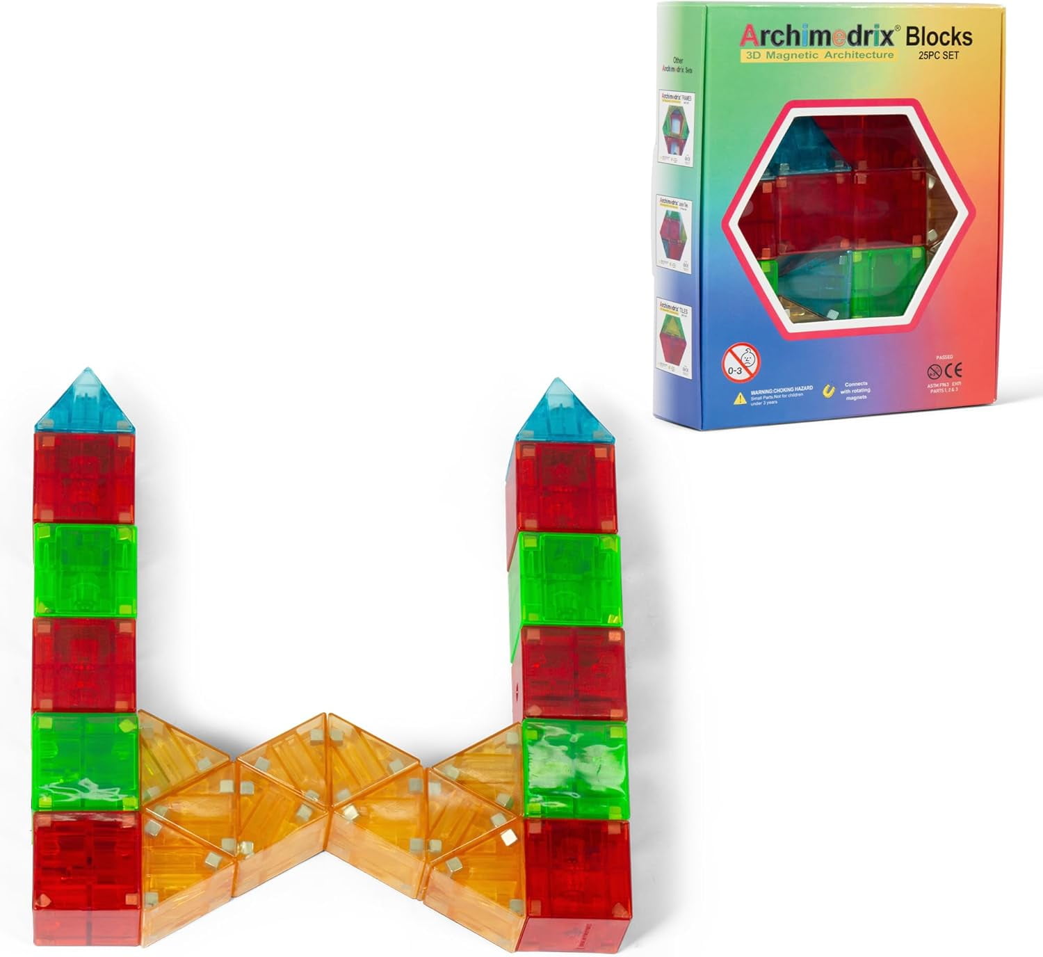 25-Piece Magnetic Tiles Building Blocks for Kids, STEM Educational ...