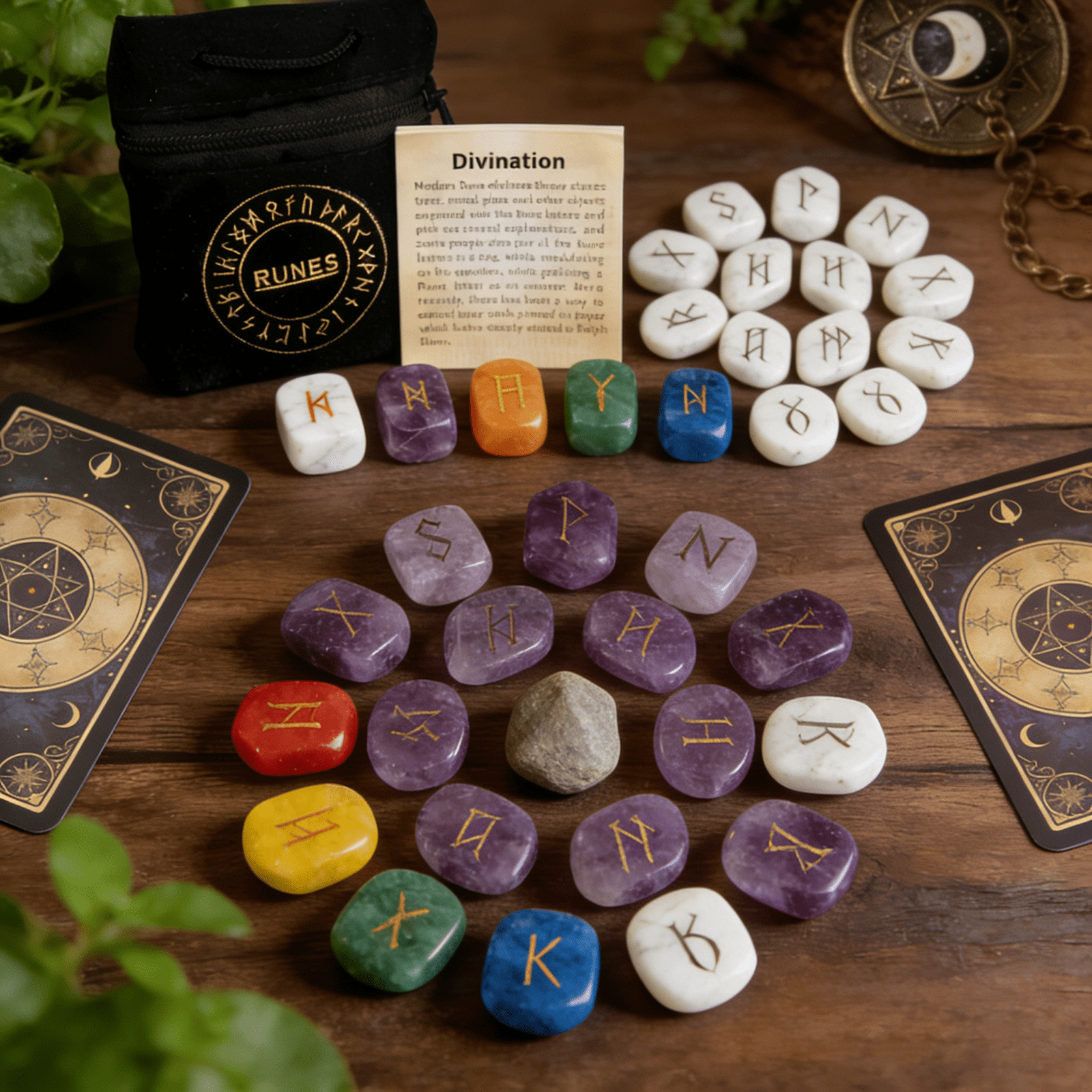 25-Piece Natural Crystal Agate Rune Stones - Portable Cloth Bag ...