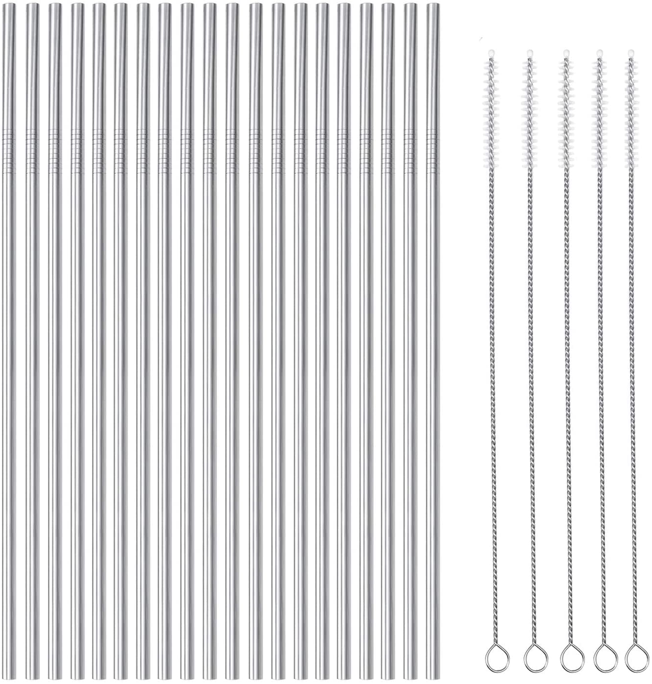 25 Piece Set Stainless Steel Straws Ultra Long 10.5 Inch Drinking Metal ...