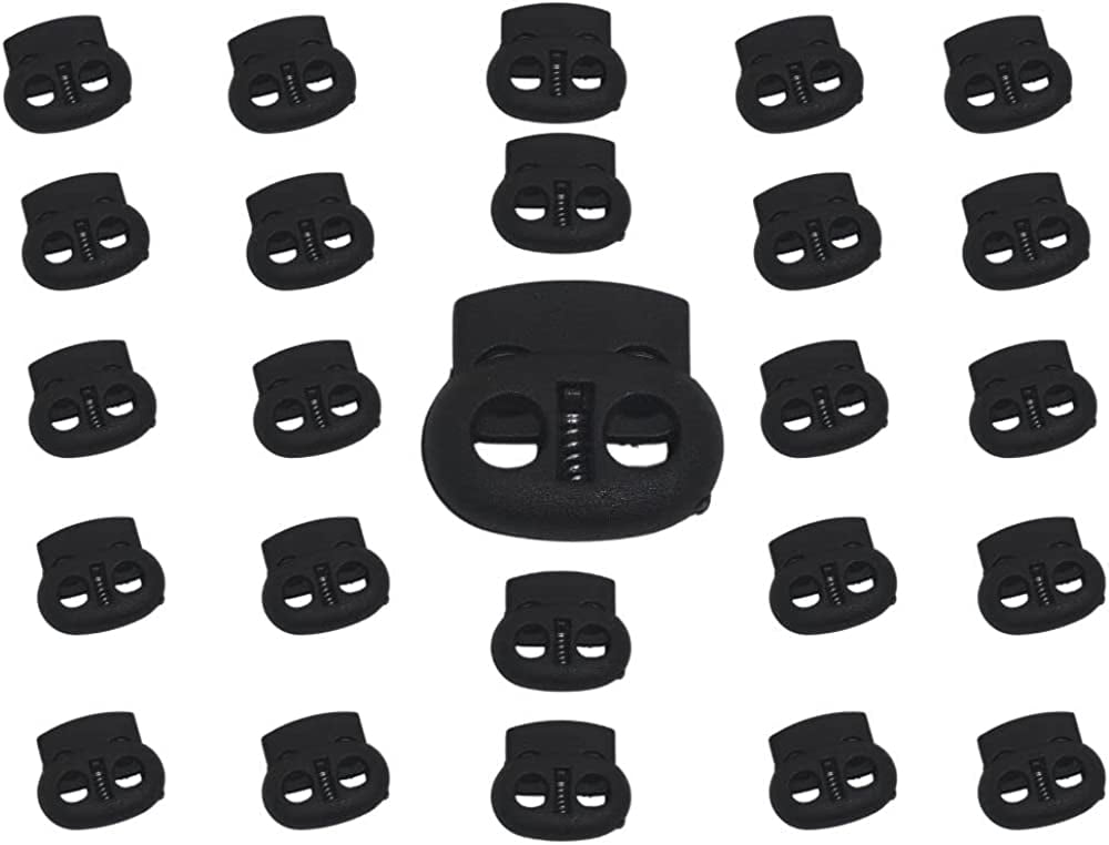 25 Pieces Black Plastic Cord Locks Double Hole Spring Stopper For DIY ...
