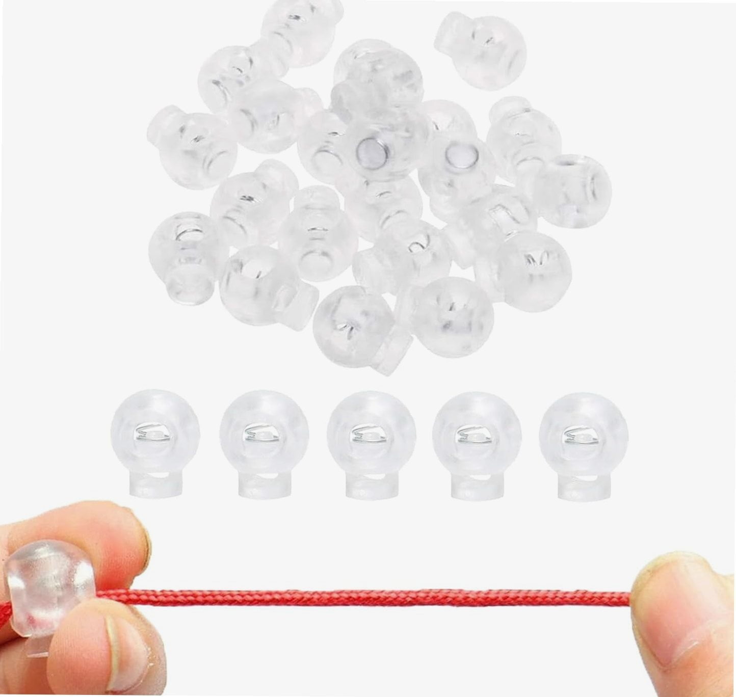 25 Pieces Clear Round Ball Cord Locks Toggles, Spring Cord Lock Single ...