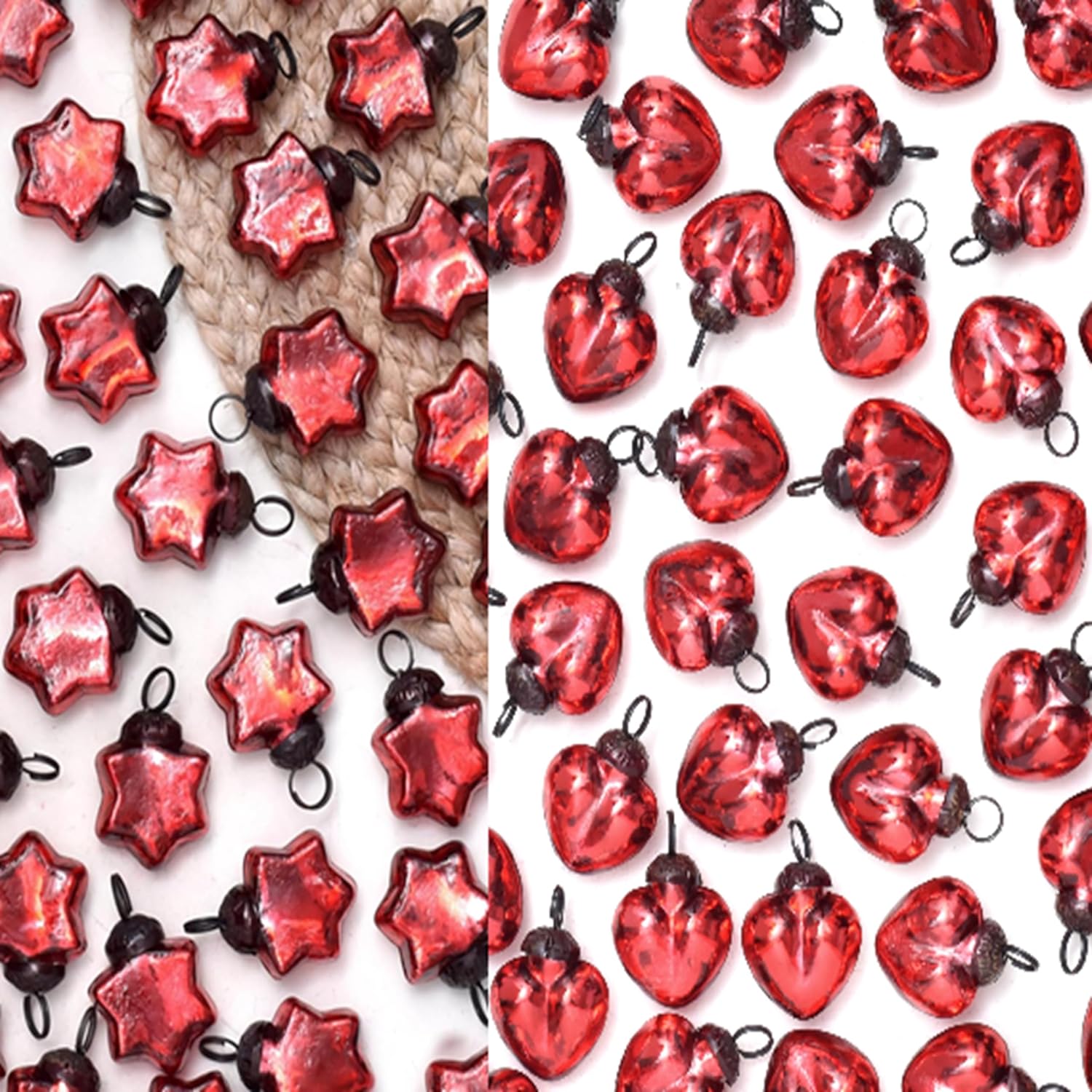 25 Pieces Glass Christmas Ornaments Tiny Red X mas Tree Décor Heart And ...