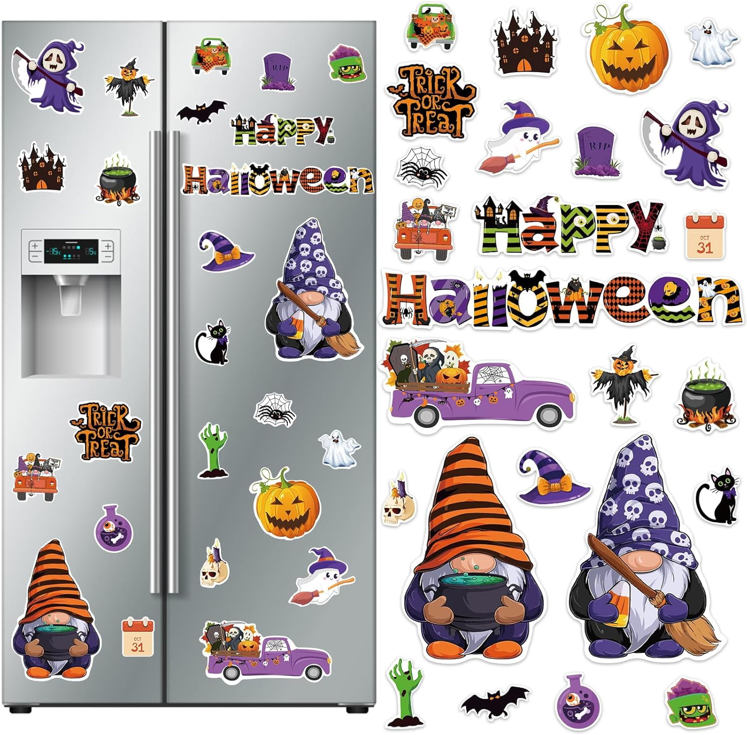 25 Pieces Halloween Refrigerator Magnets, Pumpkin Ghost Bat Gnome ...