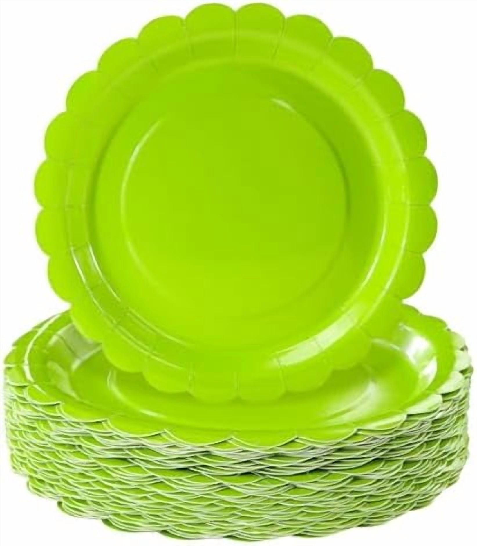 25 Pieces Lime Green Paper Plates 7 Inch Green Scalloped Plates ...