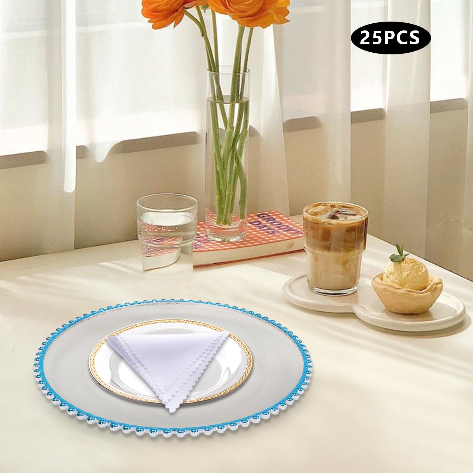 25 Pieces Of Plates Round Edges High-quality PS Clear Charger Plates ...