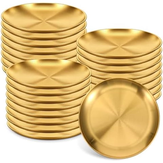 25 Pieces Stainless Steel Gold Plates 6.5 Inch Flat Metal Dishes Metal ...