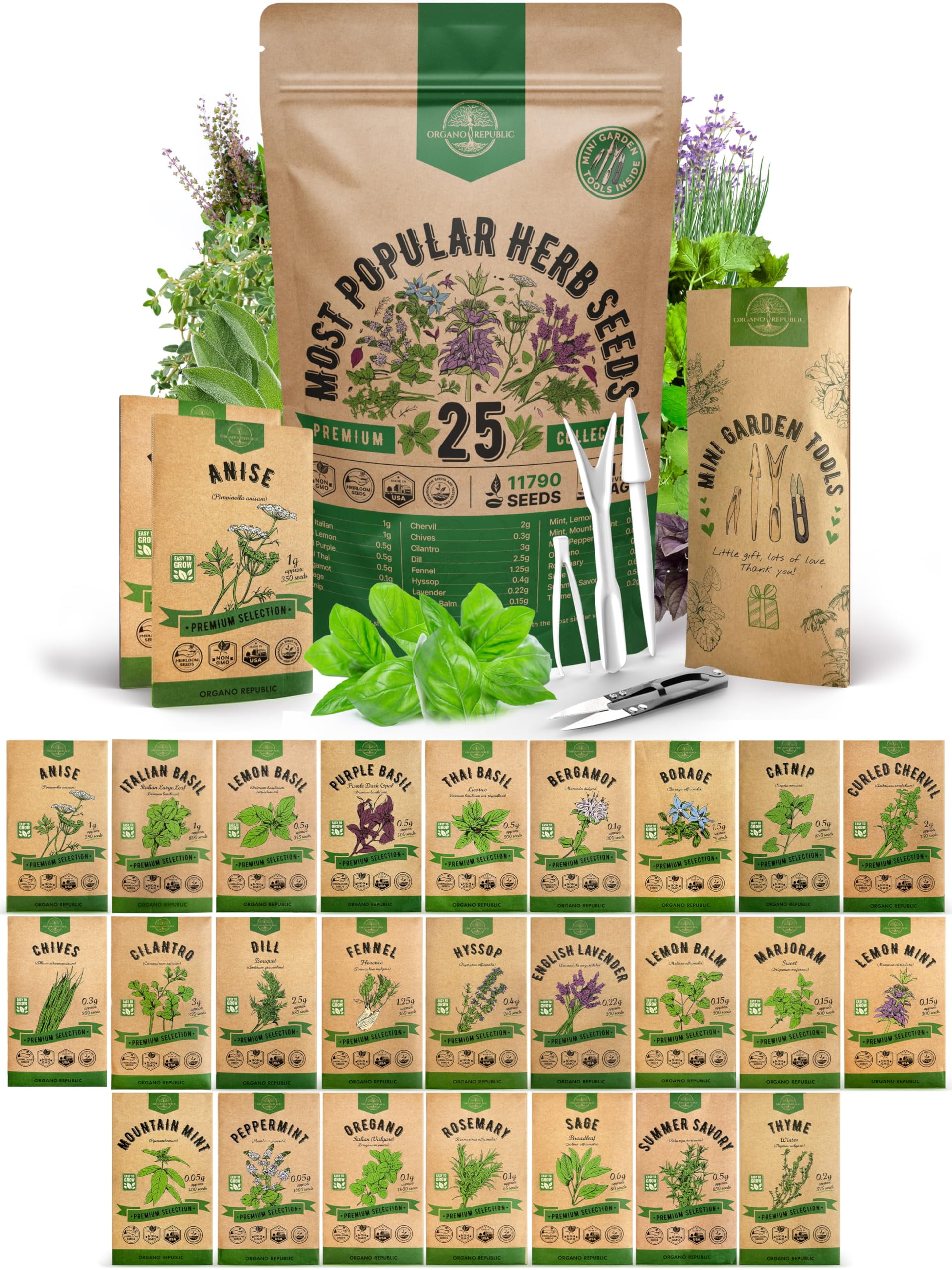 25 Most Popular Herb Seeds Variety Pack MHD1- 11,700 Non-GMO Heirloom ...