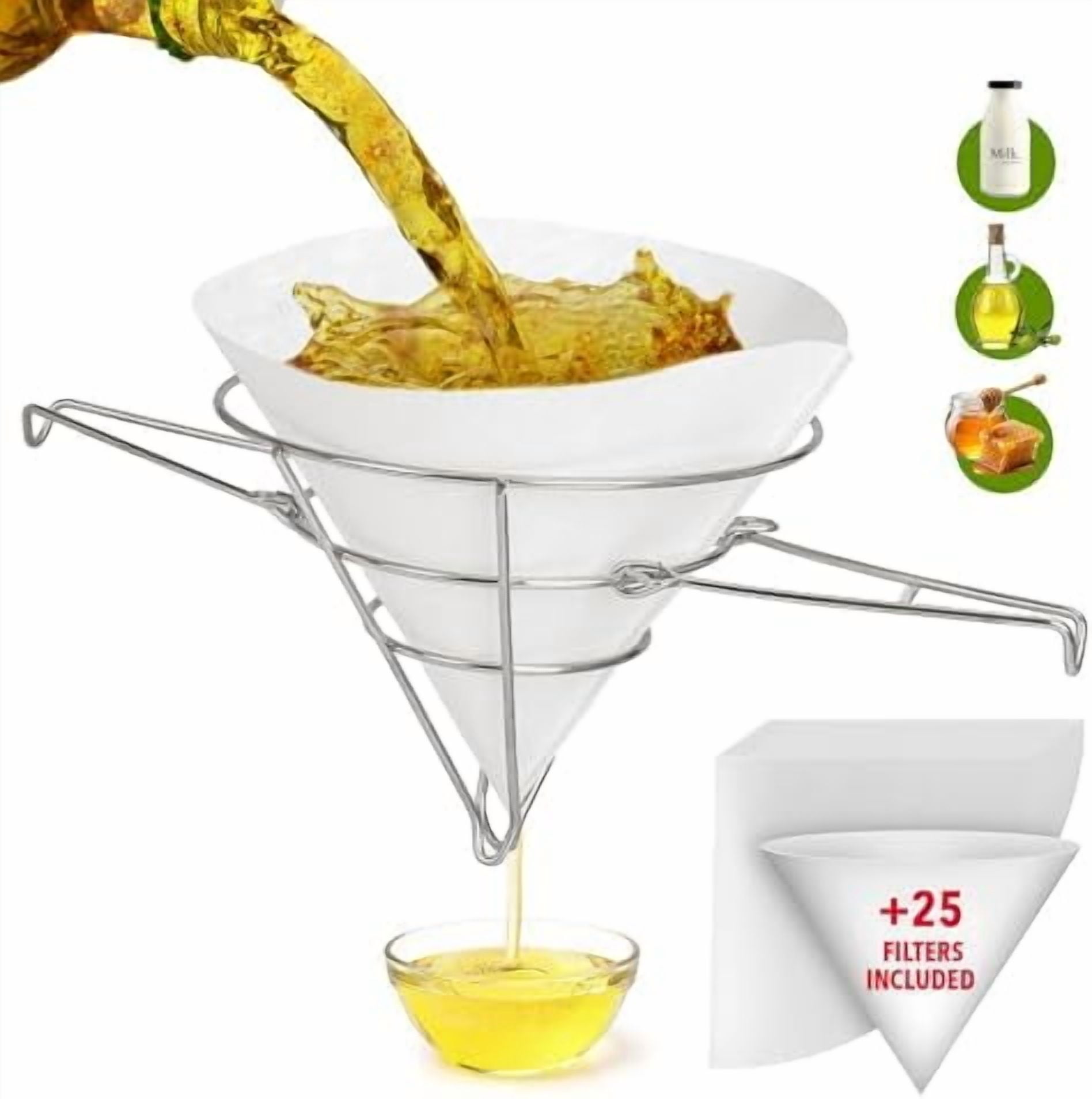 +25 Premium 10 Inch Grease container for kitchen oil filter spoon ...