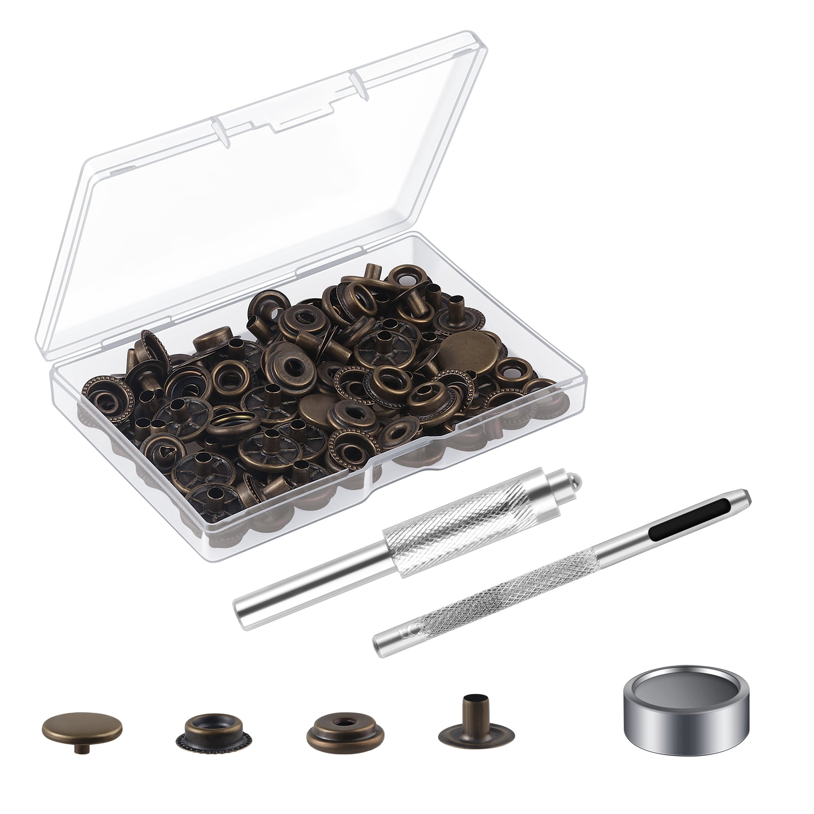 25 Sets Press Studs Cap Button, Stainless Steel Snap Fasteners Kit with ...