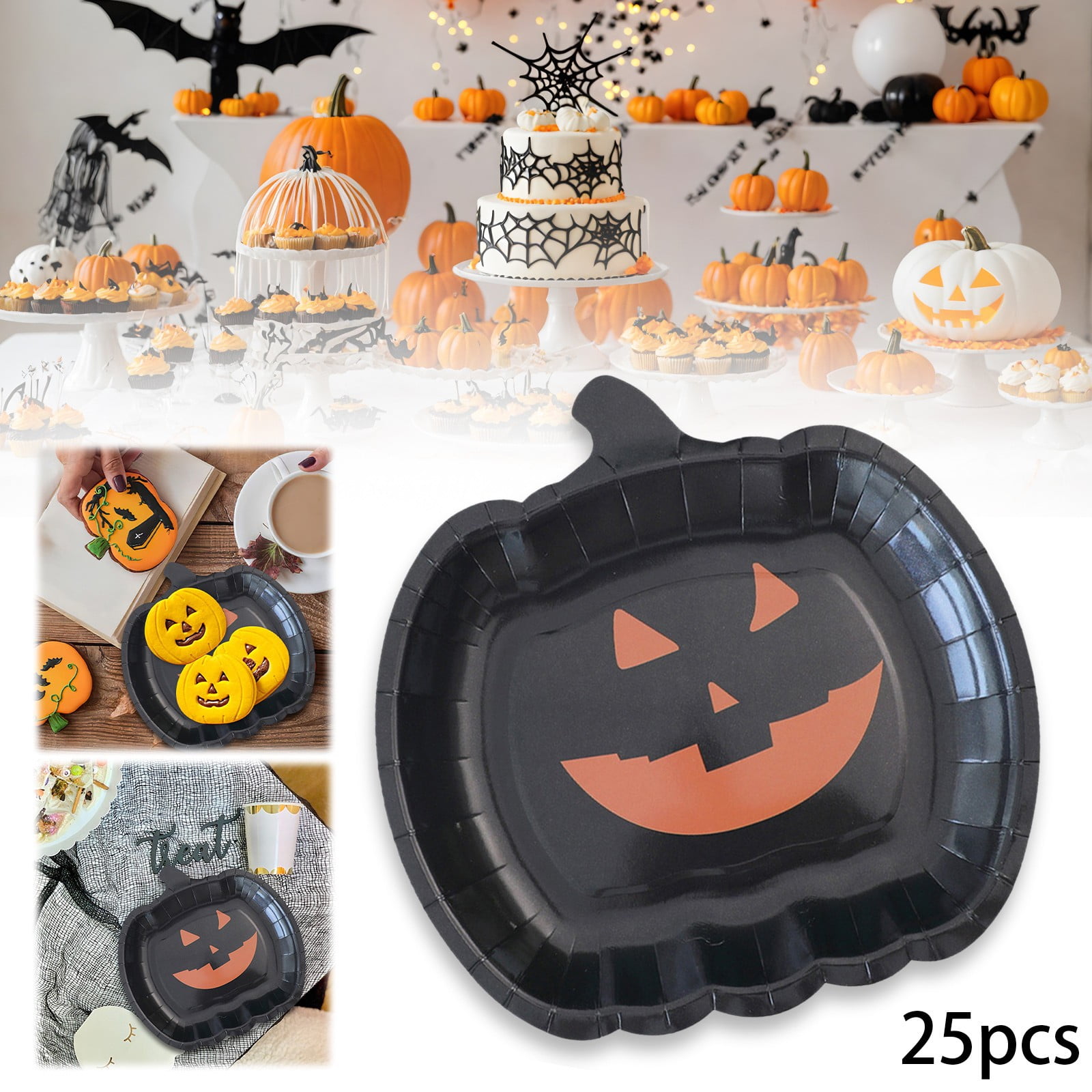 25 Pumpkin Shaped Paper Dessert Plates – 9 Inch Disposable Halloween ...