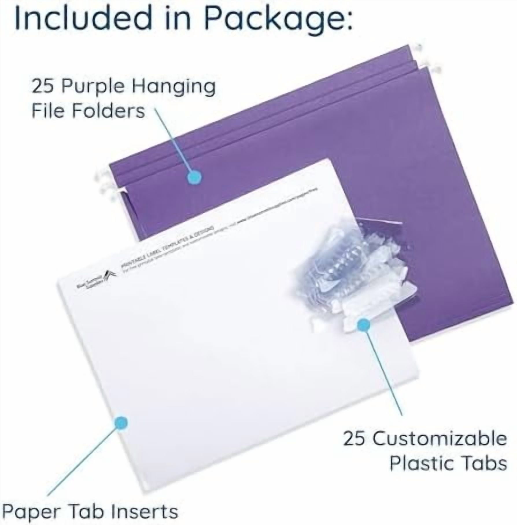 25 Purple Hanging File Folders - Letter Size, Durable 11pt Paper ...