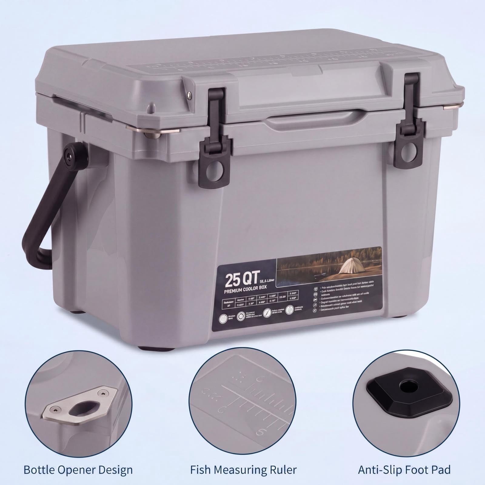 25 Qt Camping Cooler, Heavy Duty Ice Chest with 7-Day Ice Retention ...