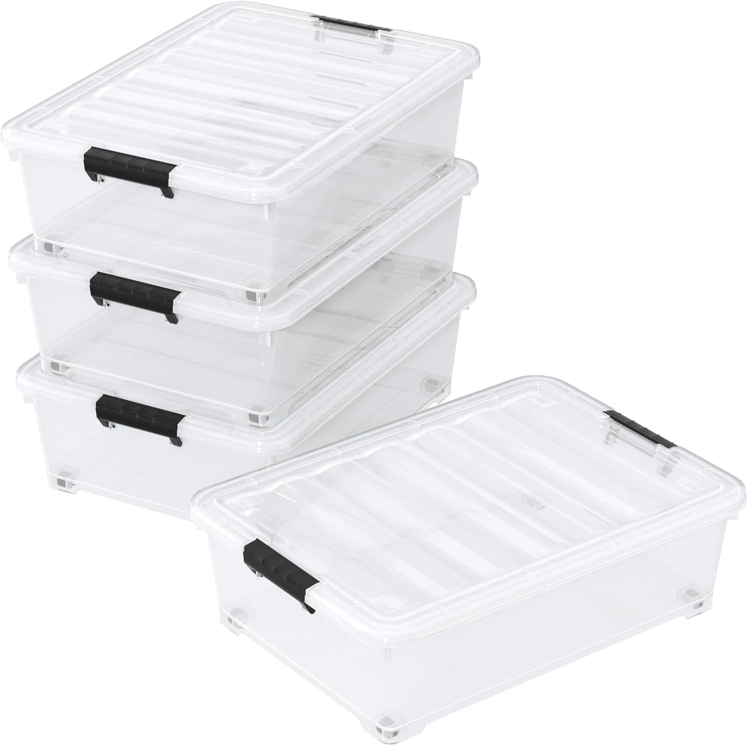 25 Quart Clear Under Bed Storage Bins with Wheels, 4-Pack Plastic Under ...