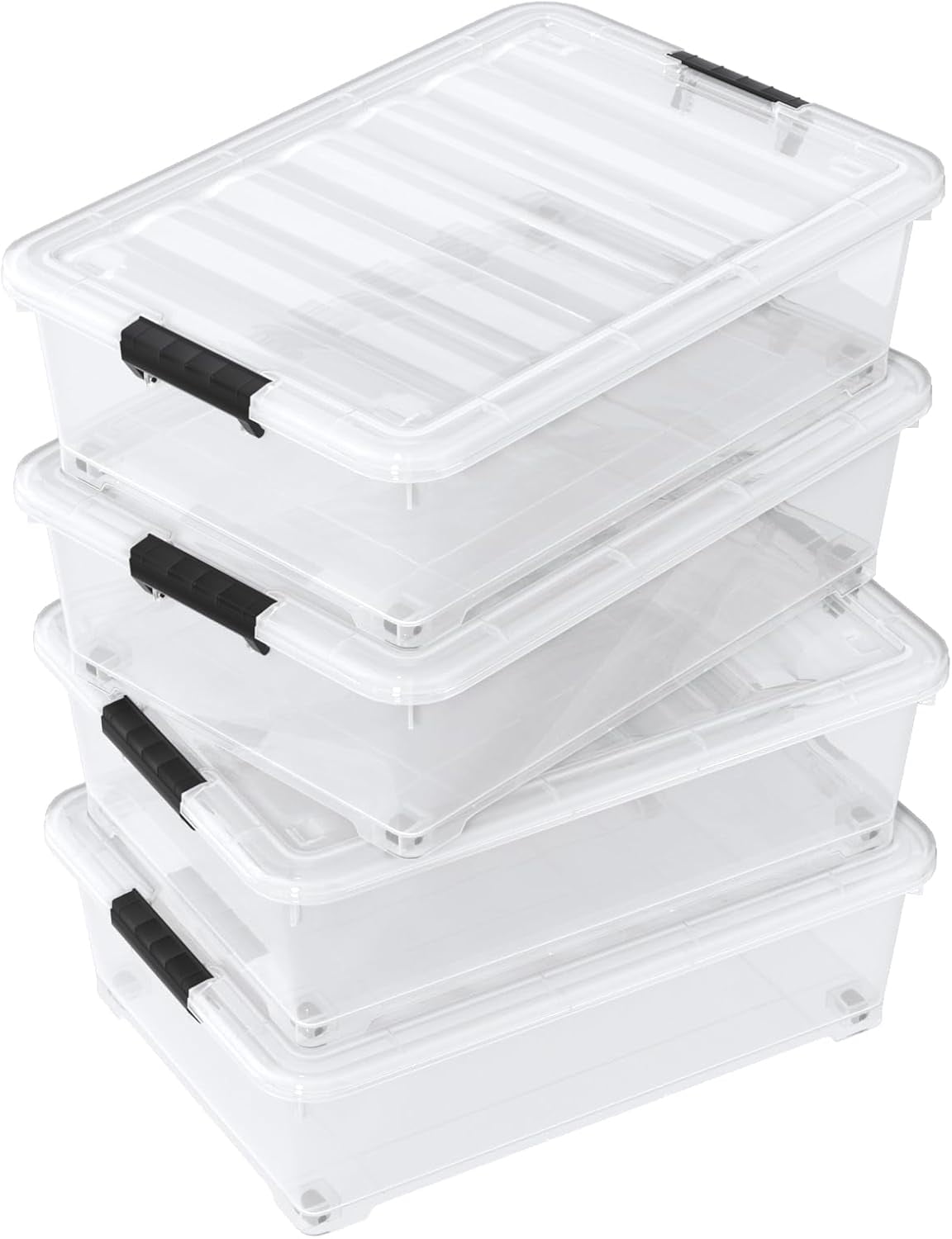 25 Quart Clear Under Bed Storage Bins with Wheels, 4-Pack Plastic Under ...