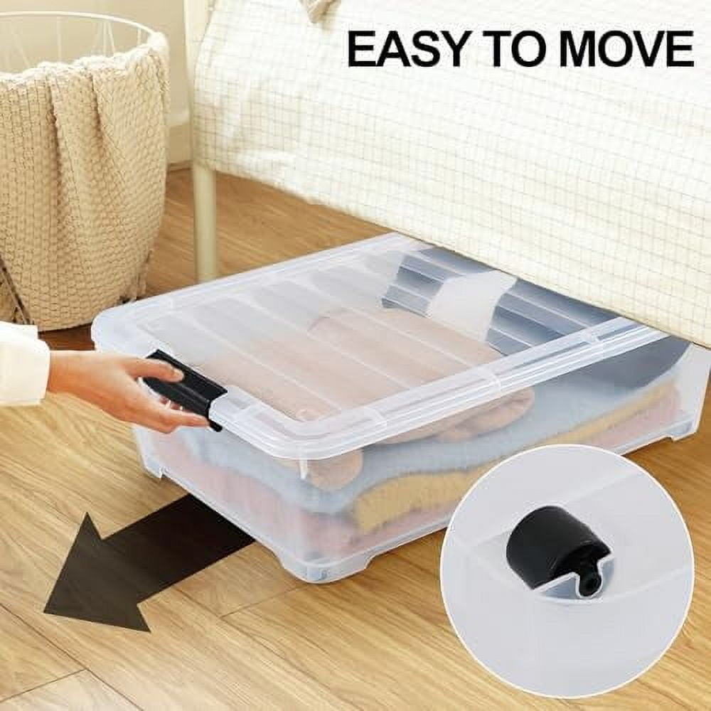 25 Quart Plastic Under Bed Storage Boxes, Wheeled UnderBed Storage ...