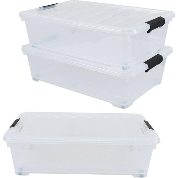 25 Quart Plastic Under Bed Storage Boxes, Wheeled UnderBed Storage ...