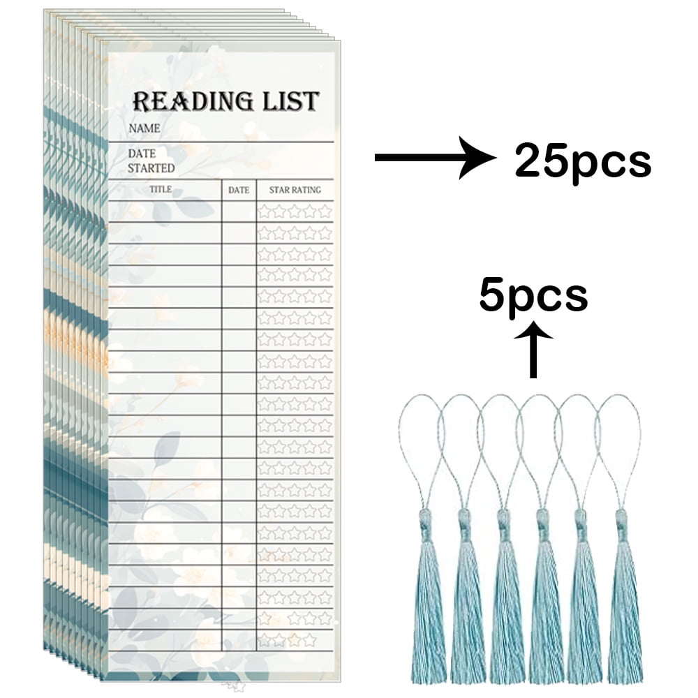 25 Reading List Bookmarks And 5 Tassel Decorations, 3 X 8 Inch Bule ...
