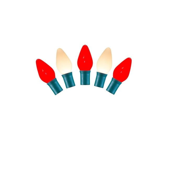 25 Red & Warm White Ceramic C7 LED Lights on Green Wire, 16 ft ...