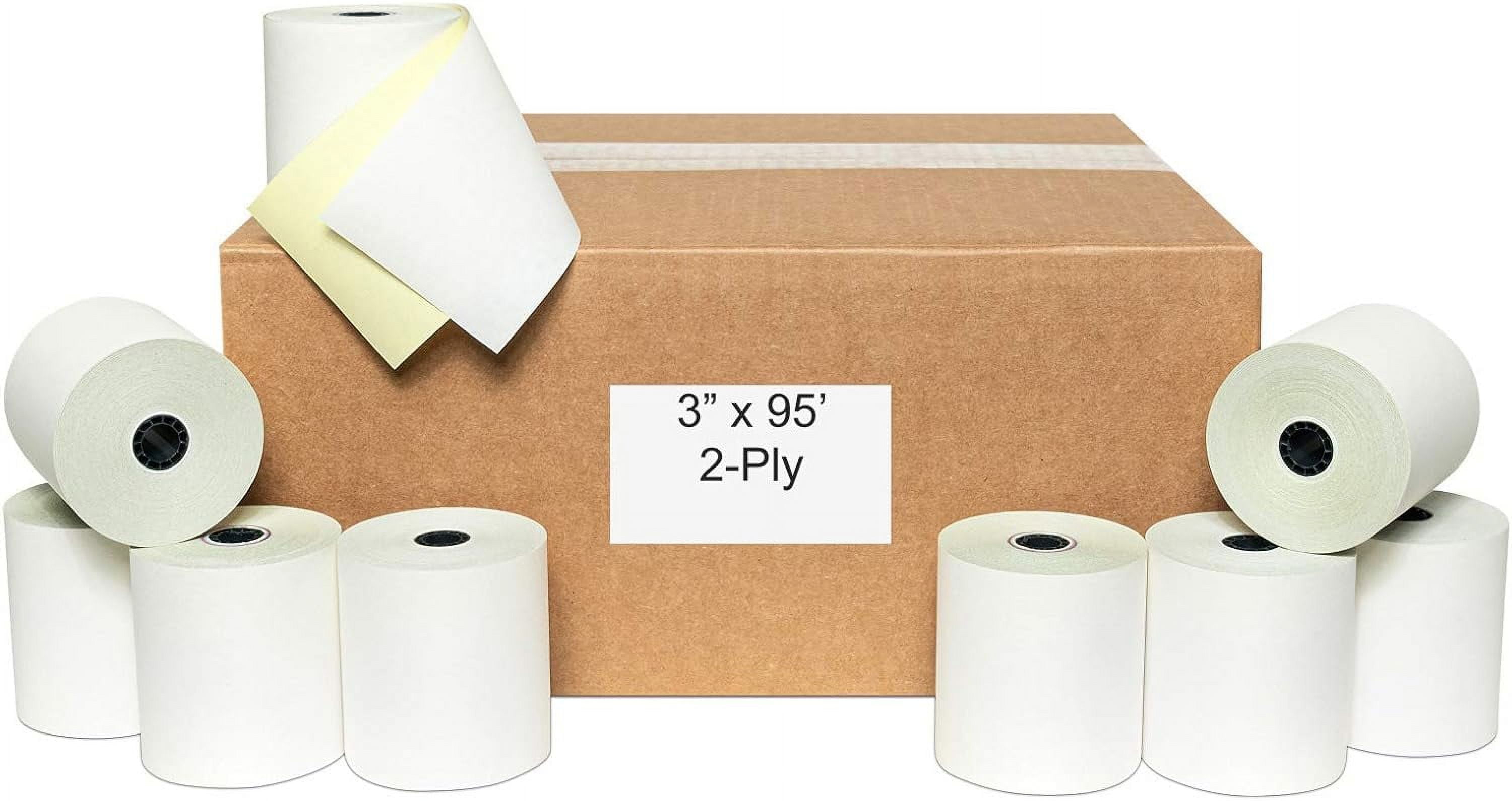 25 Rolls 3" x 95' 2-Ply Carbonless White/Canary Cash Register Paper for ...