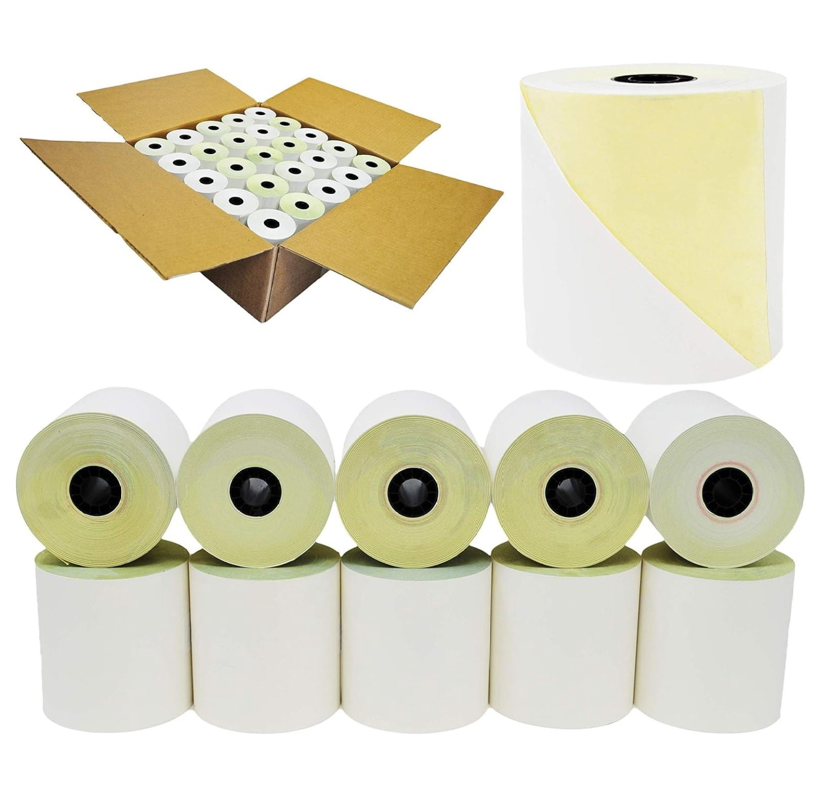 (25 Rolls) 3'' x 95' White/Canary 2 Ply Carbonless Kitchen Printer ...