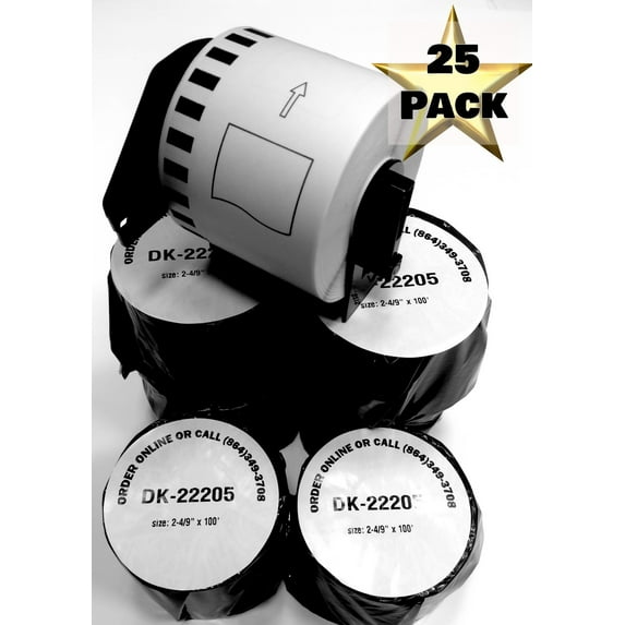 25 Rolls- Labels123 Brand-Compatible DK-2205 Brother Continuous Labels ...