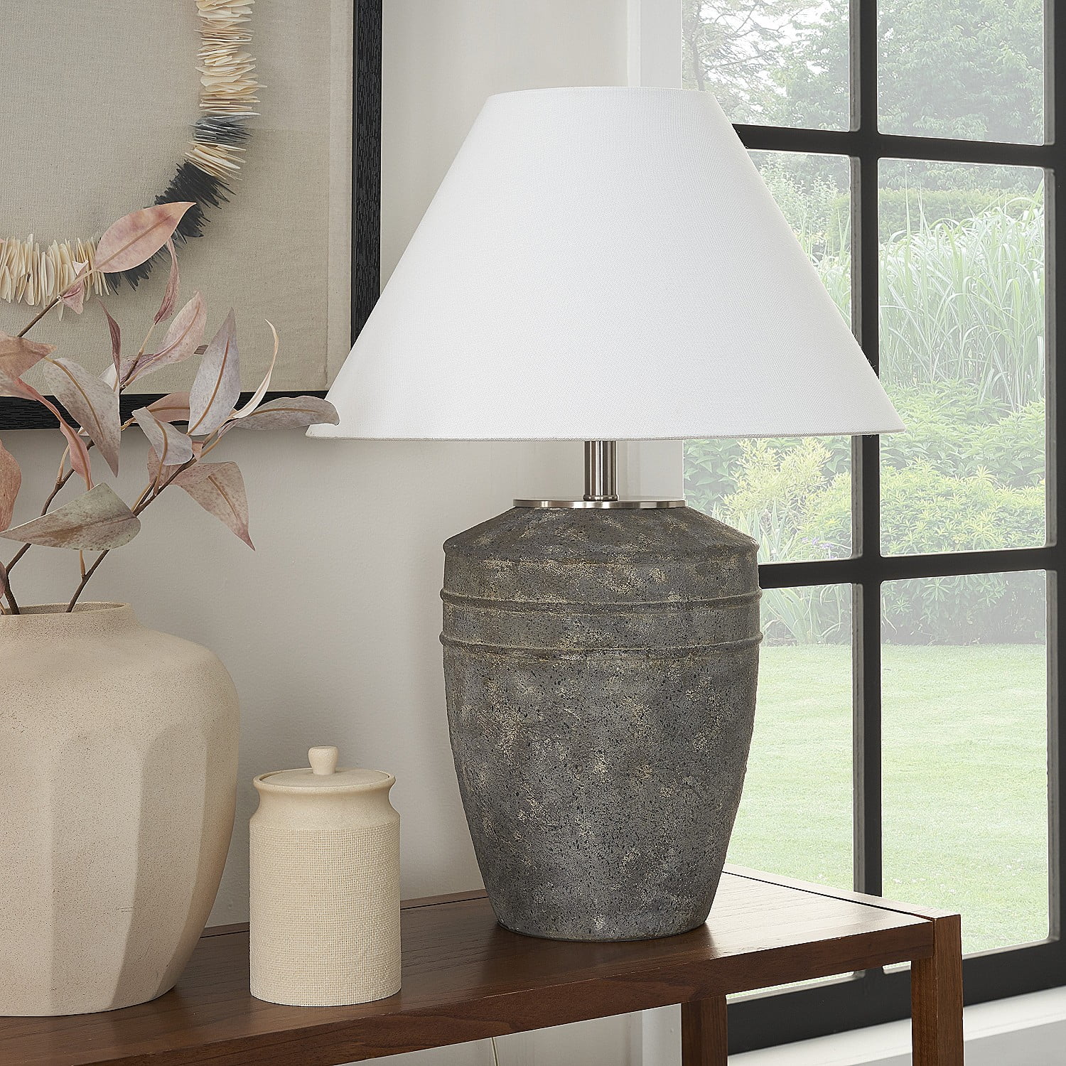 25" Rustic Brown Ceramic Farmhouse Table Lamp - Nourison - Walmart.com