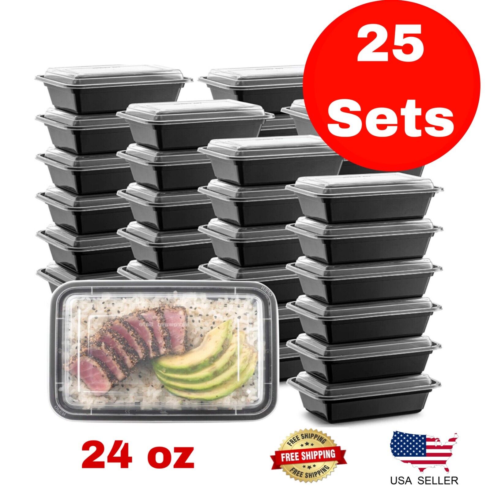[25 Set]24 oz Meal Prep Food Containers with Lids Reusable Microwavable ...