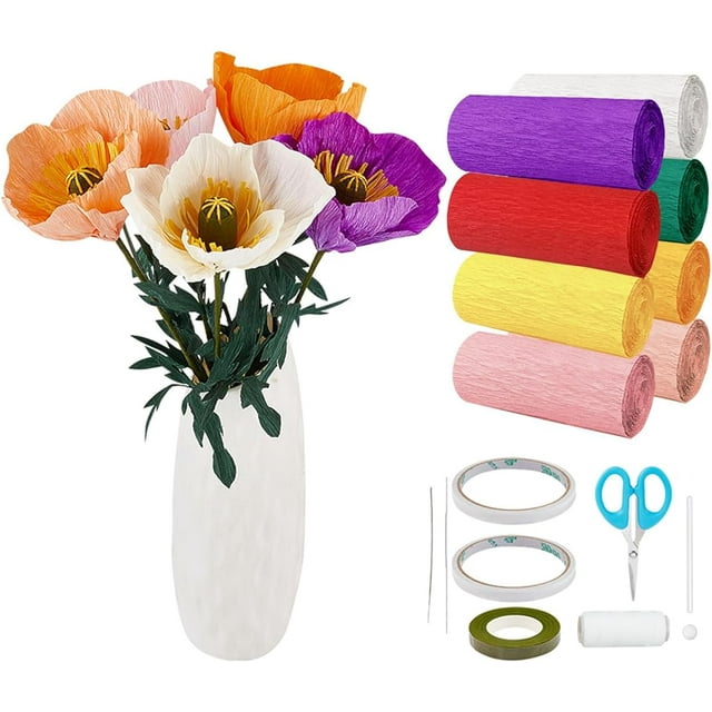 25 Set DIY Crepe Paper Flowers Kit with Video Tutorial Flower Template ...