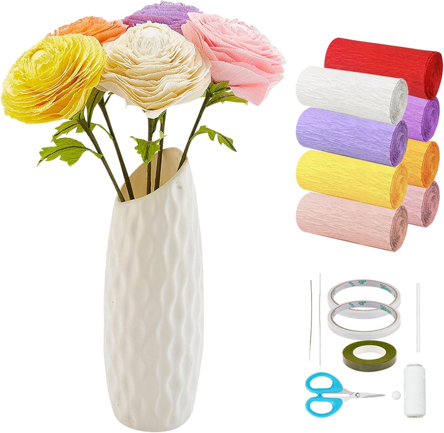 25 Set DIY Crepe Paper Flowers Kit with Video Tutorial Flower Template ...