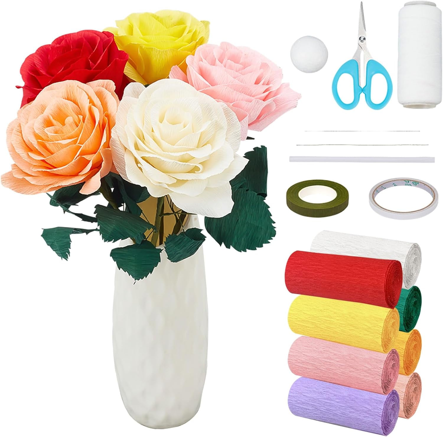 25 Set DIY Crepe Paper Flowers Rose Crepe Paper Kit with Video Tutorial ...