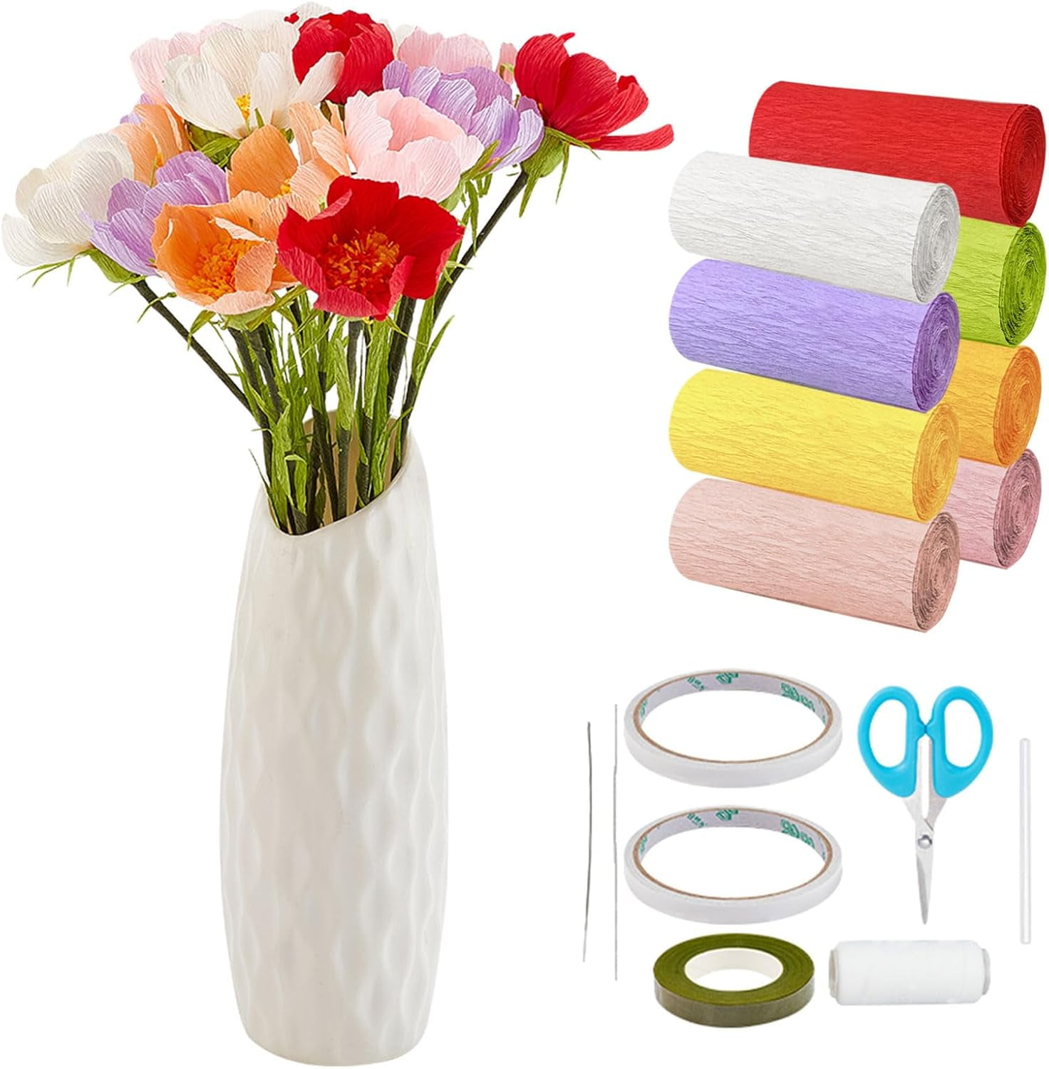 25 Set DIY Crepe Paper Flowers with Video Tutorial Flower Template ...