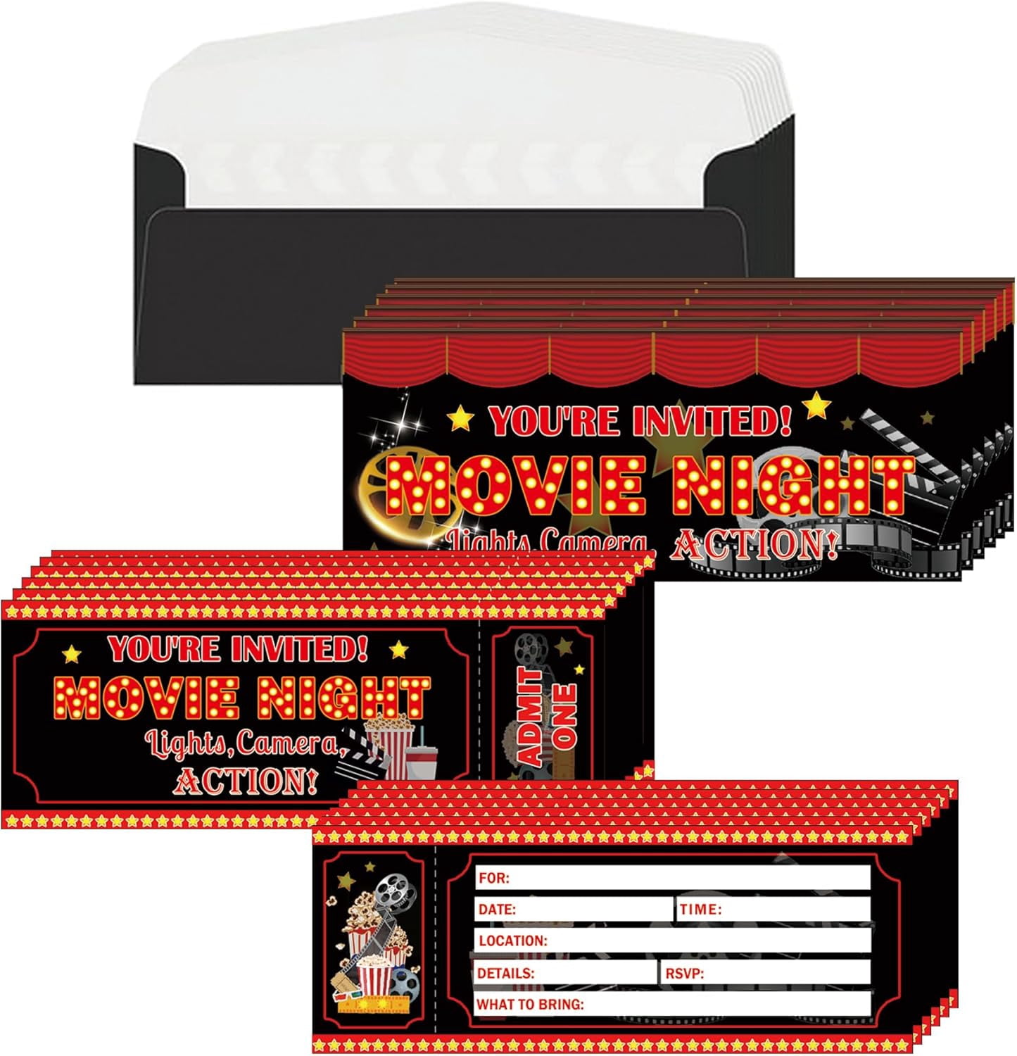 25 Set Movie Party Invitations with Envelopes Movie Night Invitations ...
